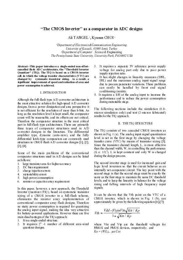 (PDF) “The CMOS Inverter” as a Comparator in ADC Designs