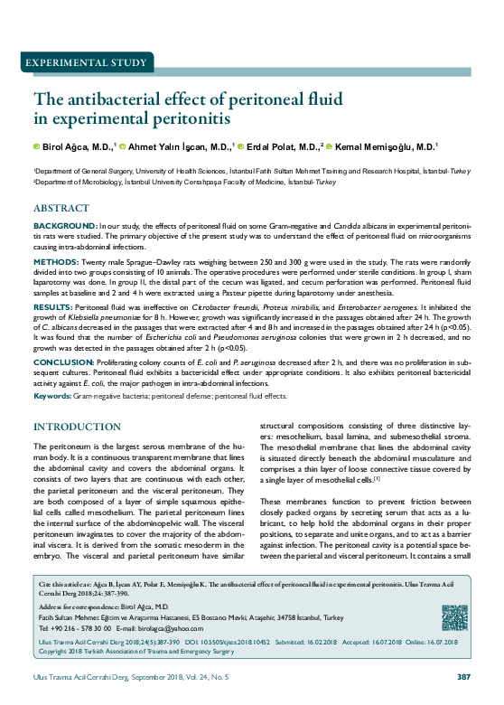 (PDF) The antibacterial effect of peritoneal fluid in experimental ...