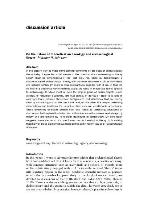 (PDF) On the nature of theoretical archaeology and archaeological theory