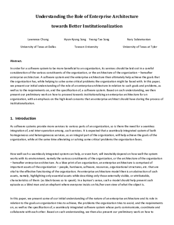 (PDF) Understanding the Role of Enterprise Architecture towards Better ...