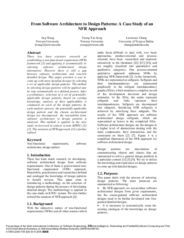 (PDF) From Software Architecture to Design Patterns: A Case Study of an NFR Approach