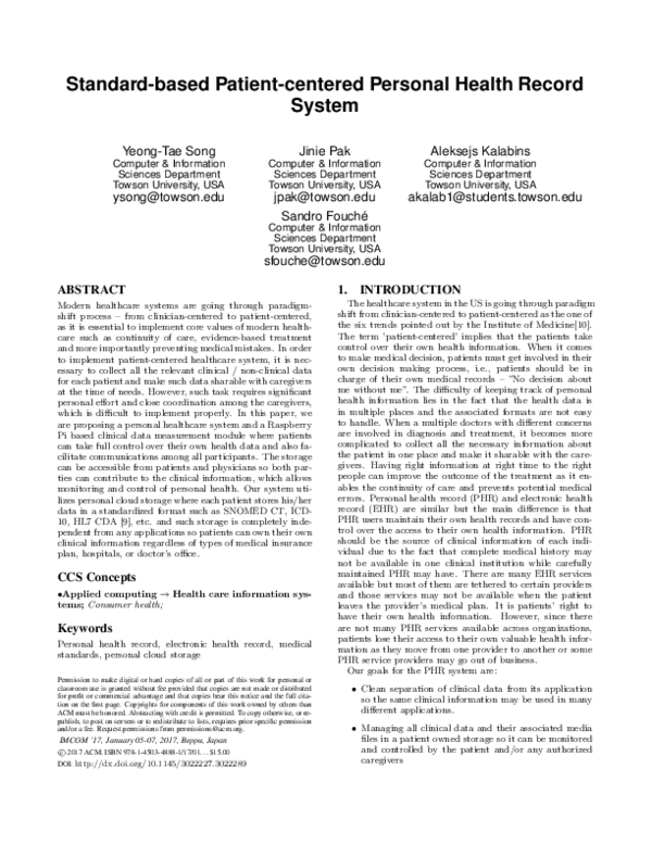 (PDF) Standard-based patient-centered personal health record system
