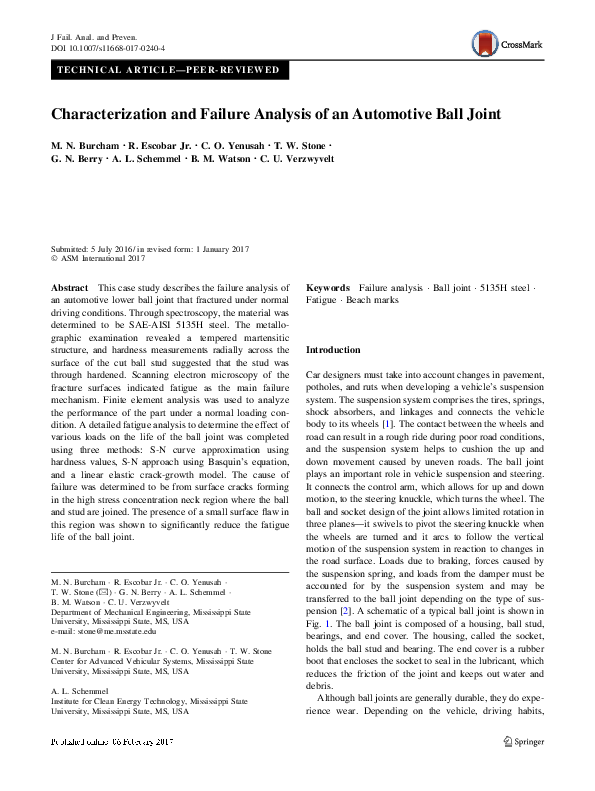 (PDF) Characterization and Failure Analysis of an Automotive Ball Joint