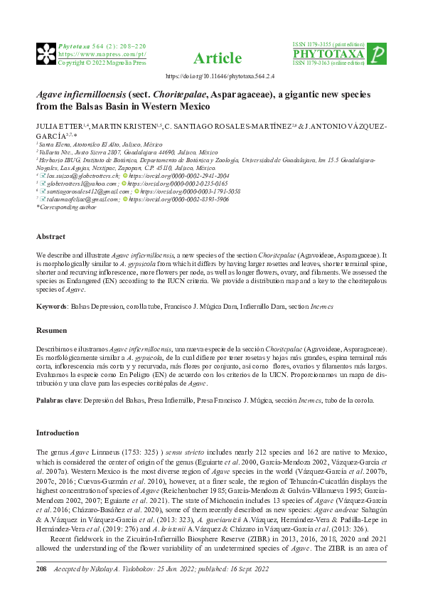(PDF) Agave infiernilloensis (sect. Choritepalae, Asparagaceae), a ...