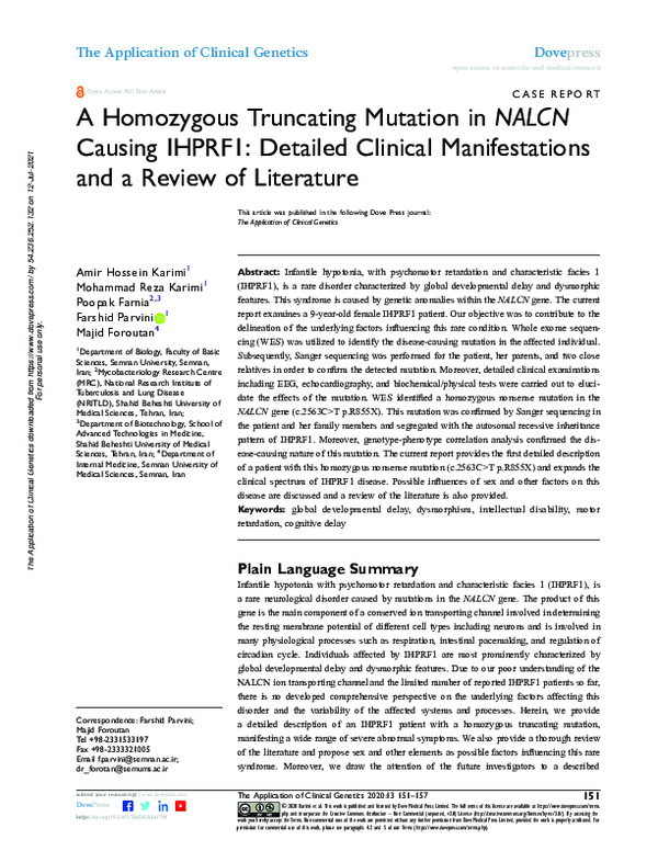 (PDF) A Homozygous Truncating Mutation in NALCN Causing IHPRF1 ...