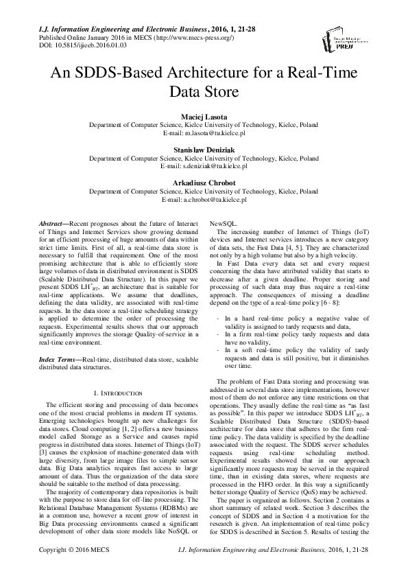 (PDF) An SDDS-Based Architecture for a Real-Time Data Store