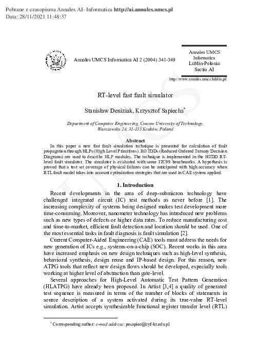 (PDF) RT-level fast fault simulator