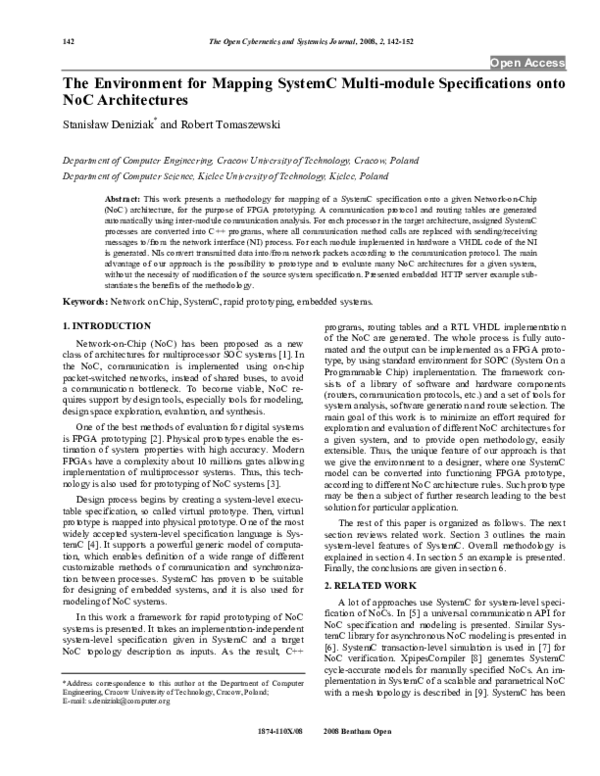 (PDF) The Environment for Mapping SystemC Multi-module Specifications onto NoC Architectures