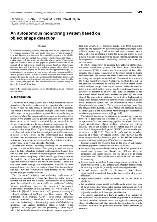 Pdf An Autonomous Monitoring System Based On Object Shape Detection