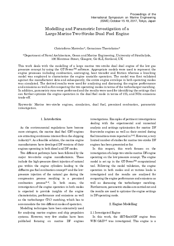 (PDF) Modelling and parametric investigation of a large marine two-stroke dual fuel engine