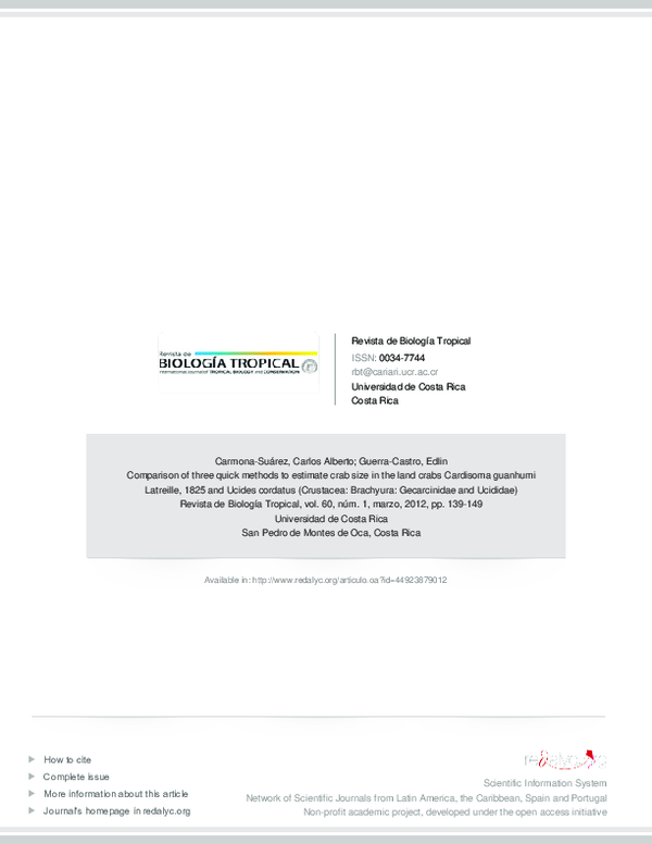 (PDF) Quick Methods for Estimating Land Crab Sizes