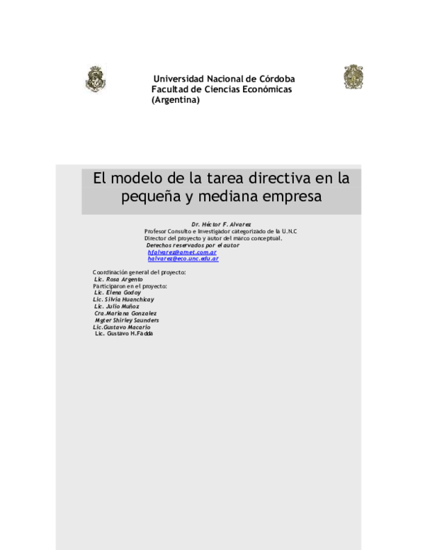 (PDF) El modelo de la tarea directiva en la pequeña y mediana empresa
