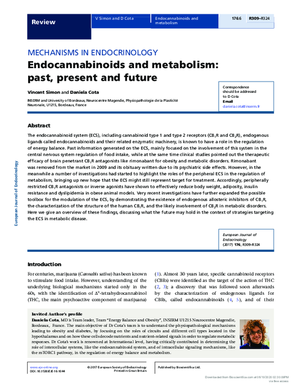(PDF) MECHANISMS IN ENDOCRINOLOGY: Endocannabinoids and metabolism ...