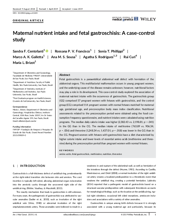 (PDF) Maternal nutrient intake and fetal gastroschisis: A case-control ...