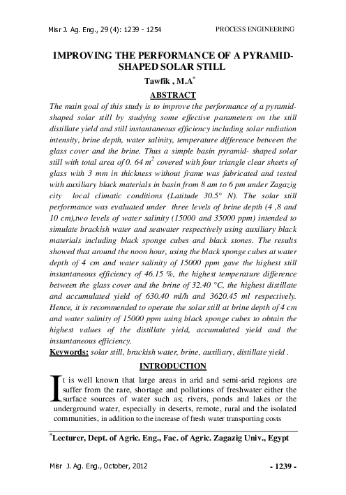 (PDF) Improving the Performance of a Pyramid-Shaped Solar Still