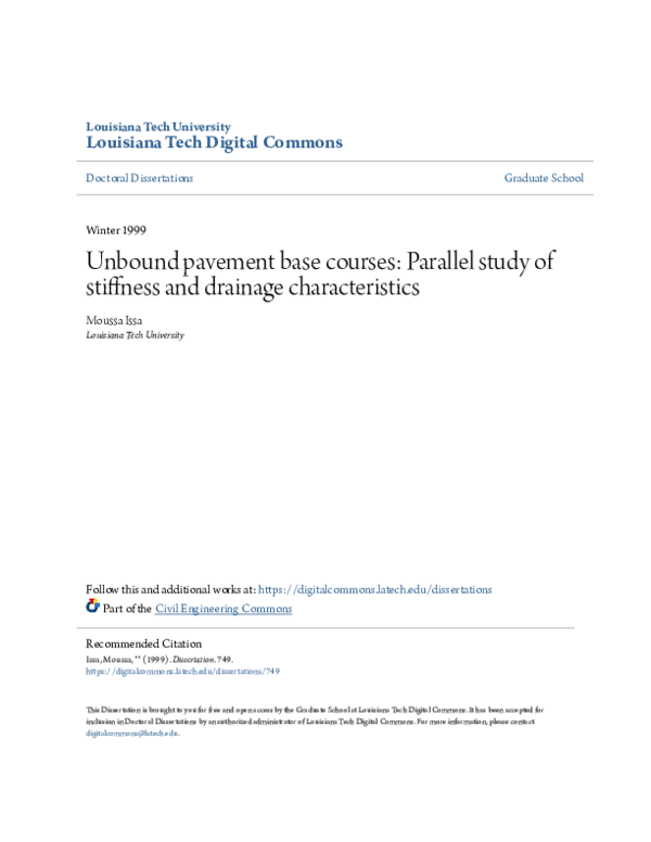 (PDF) Unbound pavement base courses: Parallel study of stiffness and drainage characteristics