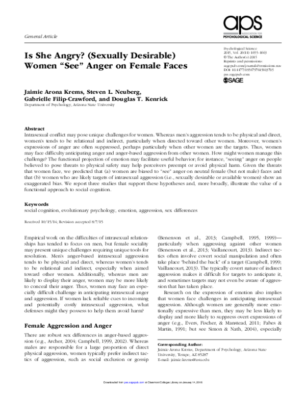 (PDF) Is She Angry? (Sexually Desirable) Women "See" Anger on Female Faces