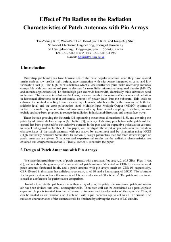 (PDF) Effect of Pin Radius on the Radiation Characteristics of Patch ...