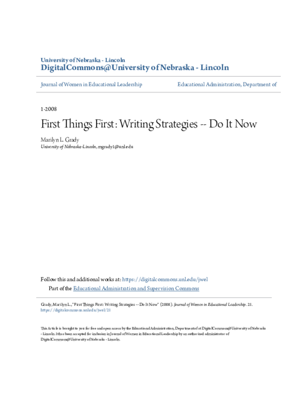 (PDF) First Things First:Writing Strategies -- Do It Now | marilyn ...