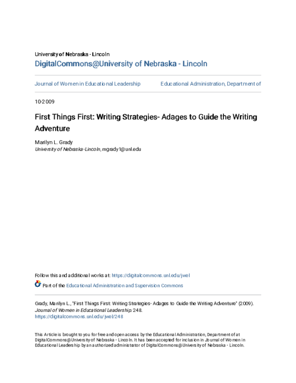 (PDF) First Things First: Writing Strategies- Adages to Guide the ...