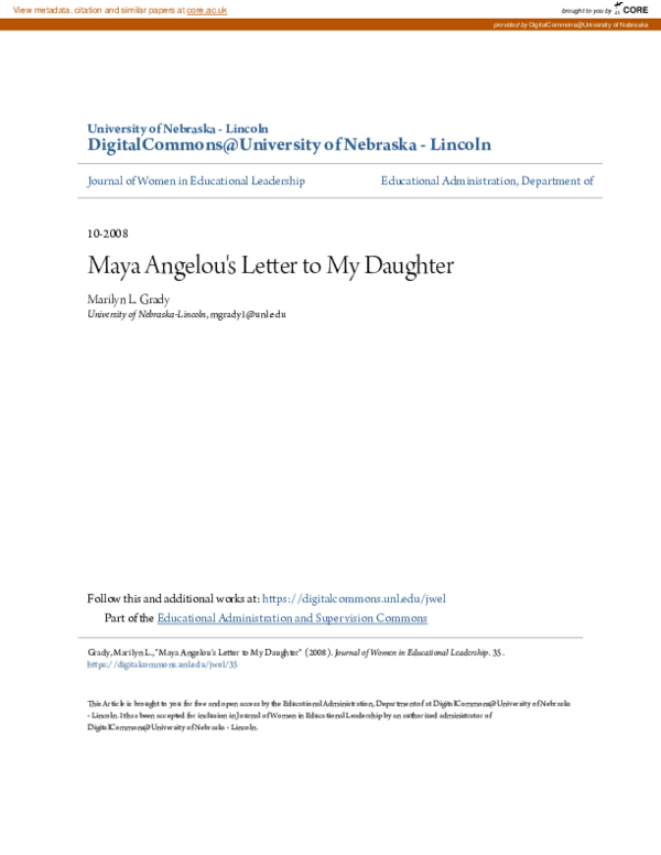 (PDF) Maya Angelou\u27s Letter to My Daughter | marilyn grady ...