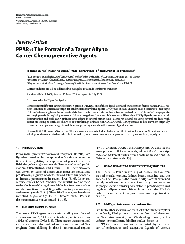 (PDF) PPAR: The Portrait of a Target Ally to Cancer Chemopreventive Agents