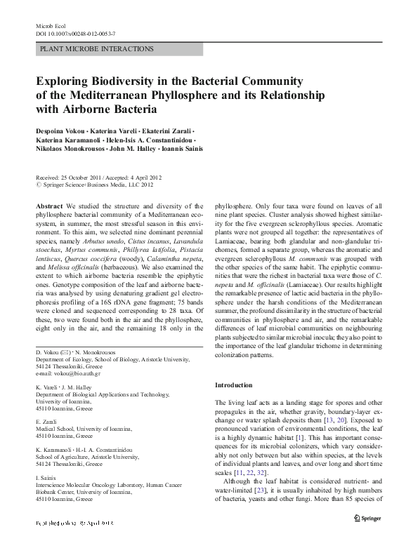(PDF) Exploring Biodiversity in the Bacterial Community of the ...