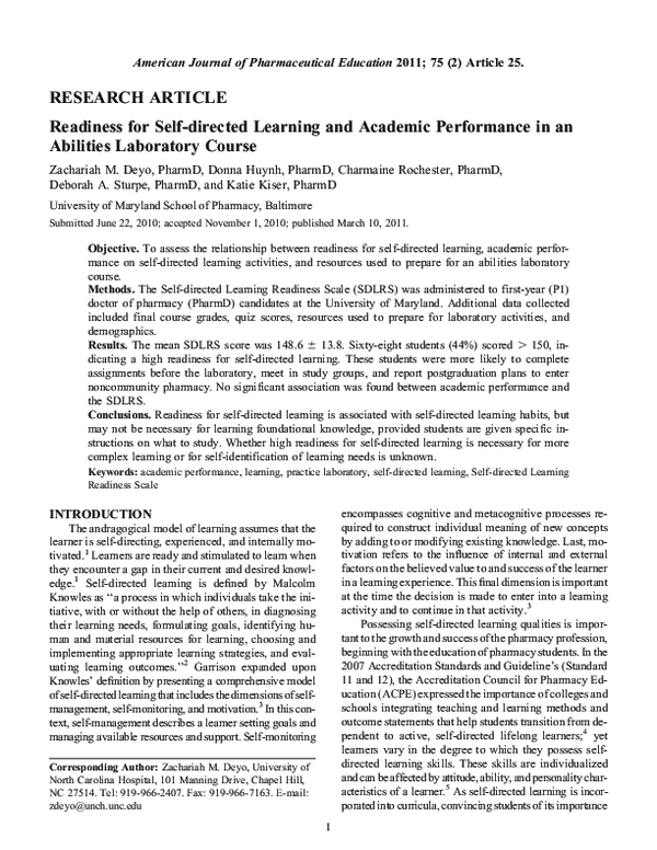 (PDF) Readiness for Self-directed Learning and Academic Performance in an Abilities Laboratory ...