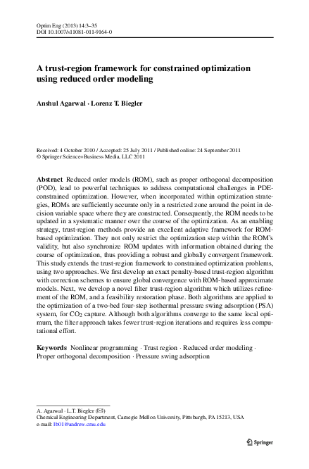 (PDF) A trust-region framework for constrained optimization using reduced order modeling