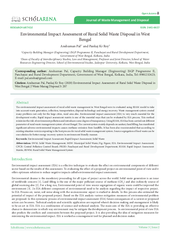 (PDF) Environmental Impact Assessment of Rural Solid Waste Disposal in ... (PDF) Environmental Impact Assessment of Rural Solid Waste Disposal in ...