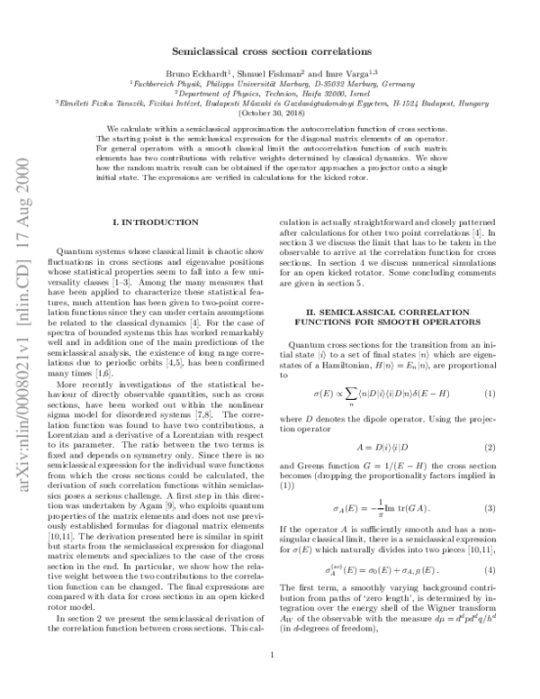 (PDF) Semiclassical cross section correlations