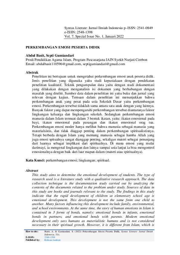 (PDF) Perkembangan Emosi Peserta Didik