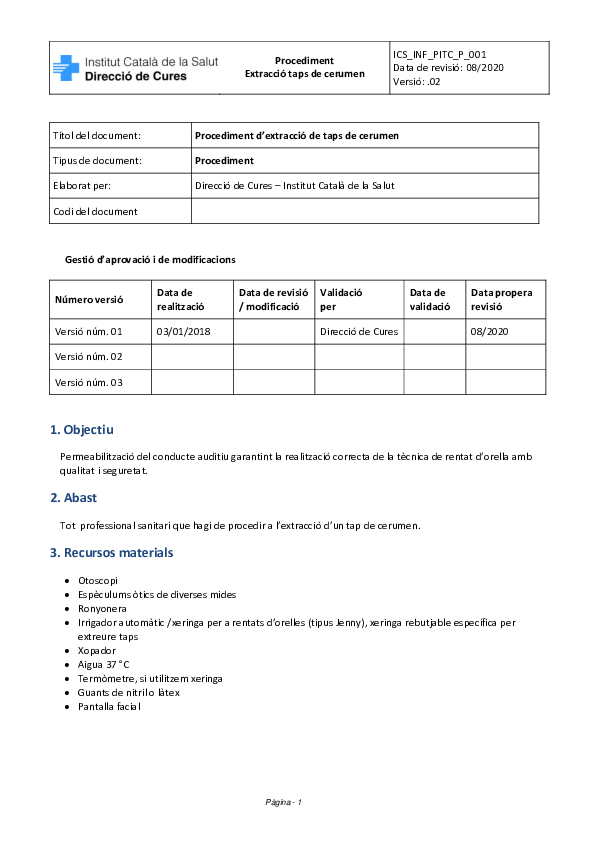 (PDF) Procediment d’extracció de taps de cerumen