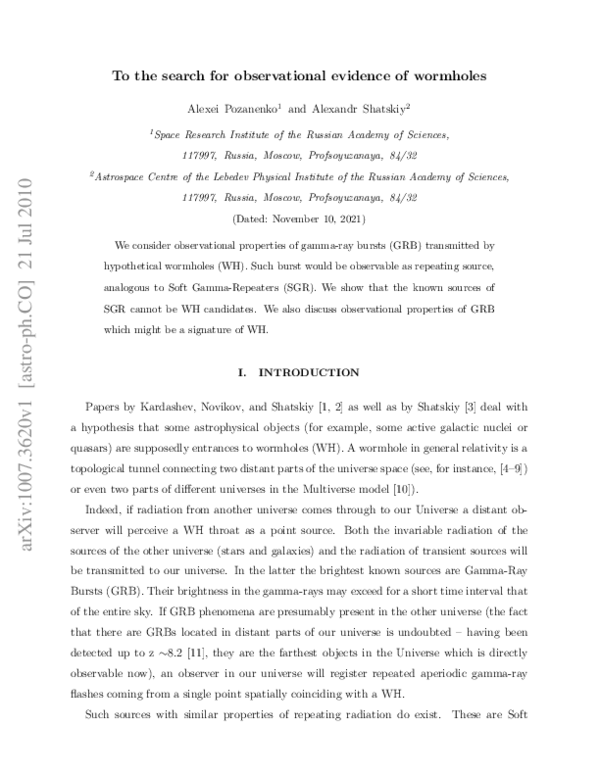 (PDF) To the search for observational evidence of wormholes