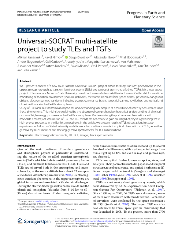 (PDF) Universat-SOCRAT multi-satellite project to study TLEs and TGFs