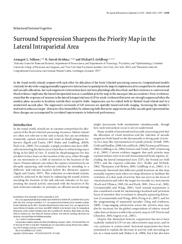 (PDF) Surround Suppression Sharpens the Priority Map in the Lateral ...