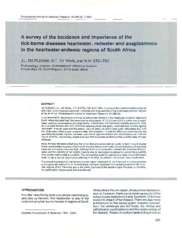 (PDF) A survey of the incidence and importance of the tick-borne ...