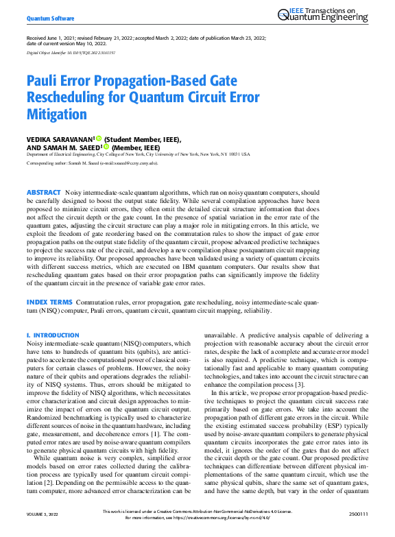 (PDF) Pauli Error Propagation-Based Gate Rescheduling for Quantum ...