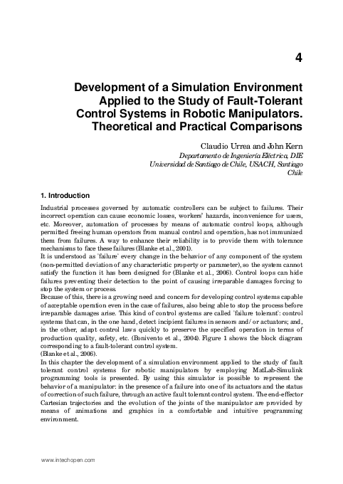 (PDF) 4 Development of a Simulation Environment Applied to the Study of Fault-Tolerant Control ...
