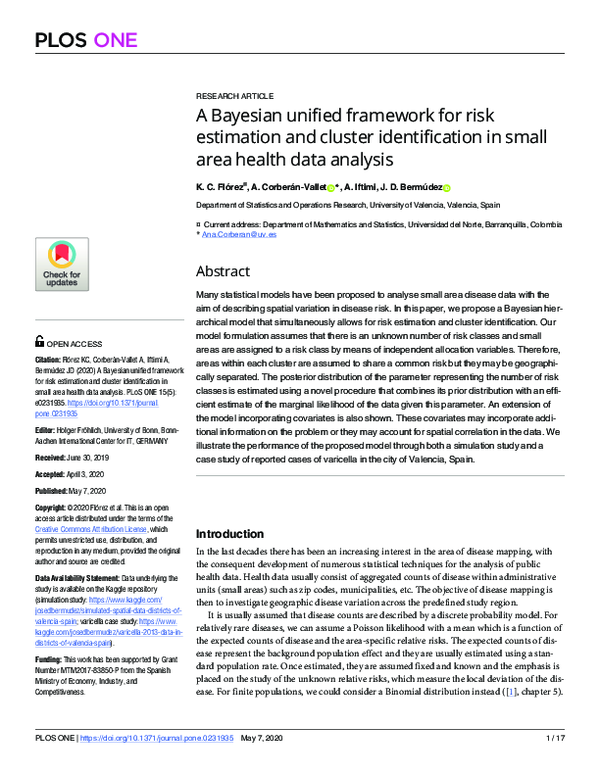 (PDF) A Bayesian unified framework for risk estimation and cluster identification in small area ...
