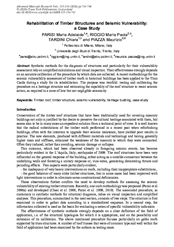 (PDF) Rehabilitation of Timber Structures and Seismic Vulnerability: A Case Study