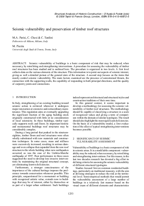 (PDF) Seismic vulnerability and preservation of timber roof structures