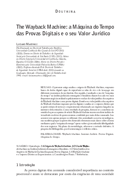 (PDF) THE WAYBACK MACHINE: A MÁQUINA DO TEMPO DAS PROVAS DIGITAIS E O ...