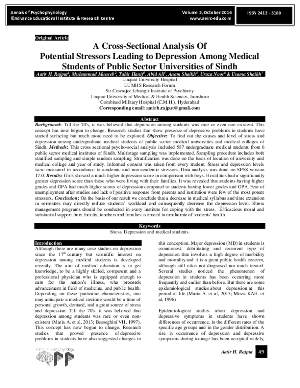 (PDF) A Cross-Sectional Analysis Of Potential Stressors Leading to ...