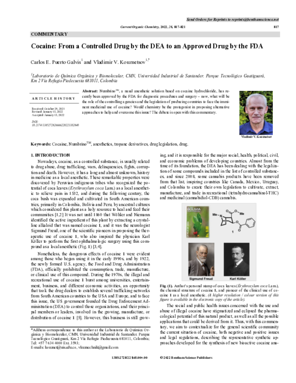 (PDF) Cocaine: From a Controlled Drug by the DEA to an Approved Drug by ...