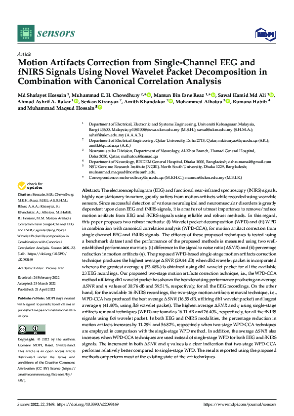 (PDF) Motion Artifacts Correction from Single-Channel EEG and fNIRS Signals Using Novel Wavelet ...