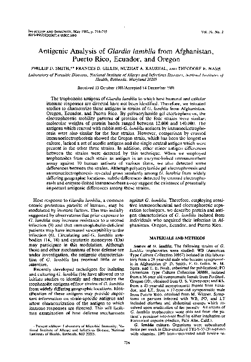 (PDF) Antigenic analysis of Giardia lamblia from Afghanistan, Puerto ...