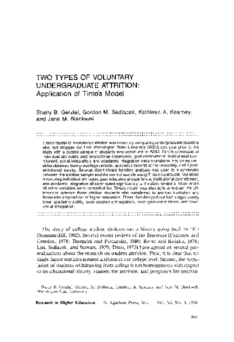 (PDF) Two types of voluntary undergraduate attrition: Application of ...