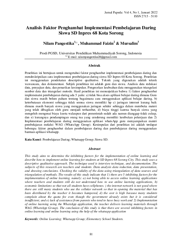 (PDF) Analisis Faktor Penghambat Implementasi Pembelajaran Daring Siswa ...