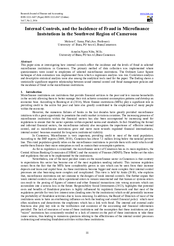 (PDF) Internal Controls, and the Incidence of Fraud in Microfinance ...